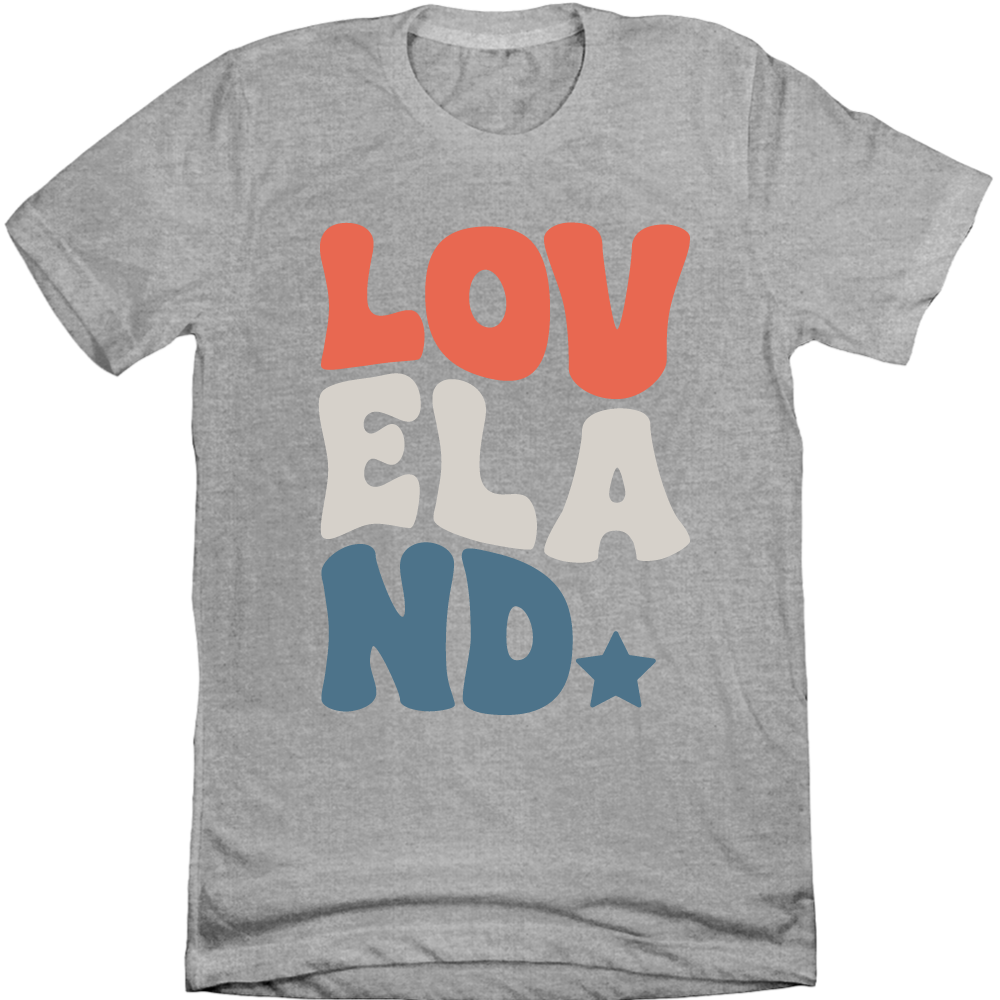 Loveland Retro Font Americana Tee | Red, White & Blue | Cincy Shirts